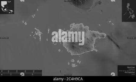 Basilan, province of Philippines. Grayscaled map with lakes and rivers ...