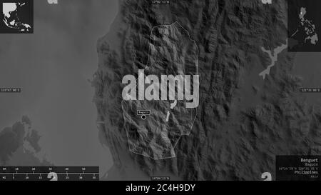 Benguet, province of Philippines. Grayscaled map with lakes and rivers ...