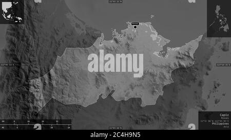 Capiz, province of Philippines. Grayscaled map with lakes and rivers ...