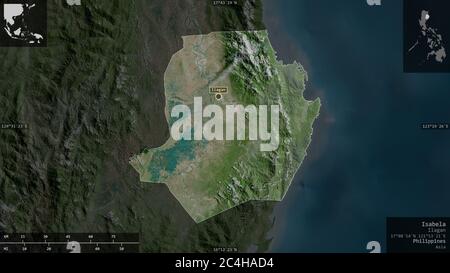 Isabela, province of Philippines. Satellite imagery. Shape outlined ...