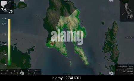 Southern Leyte, province of Philippines. Colored elevation map with ...