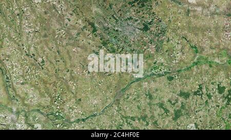 Giurgiu, county of Romania. Satellite imagery. Shape presented against ...