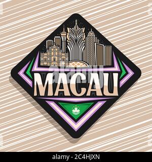 Vector logo for Macau, black decorative oval badge with line ...