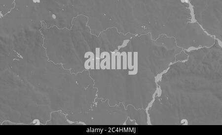 Vladimir, region of Russia. Grayscaled map with lakes and rivers. Shape ...