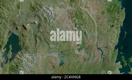 Outlined shape of the Rwanda area. Satellite imagery. 3D rendering ...