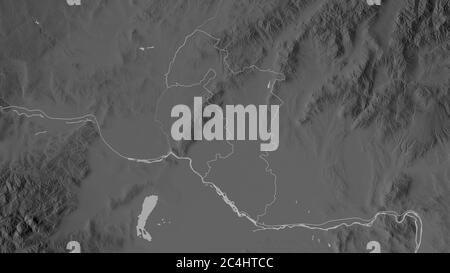 Trnavský, region of Slovakia. Grayscaled map with lakes and rivers ...