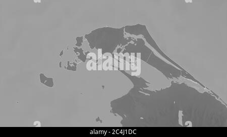 Jaffna, district of Sri Lanka. Grayscale elevation map with lakes and ...