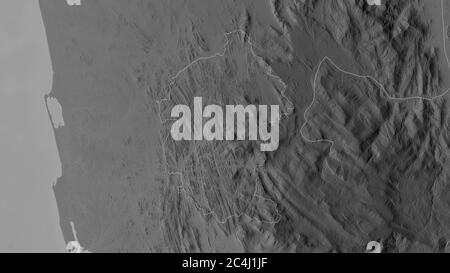 Kegalle, district of Sri Lanka. Grayscaled map with lakes and rivers ...