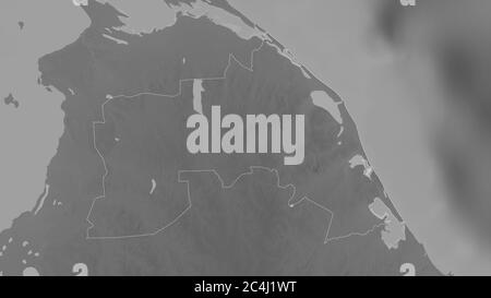 Mullaitivu, district of Sri Lanka. Grayscale elevation map with lakes ...