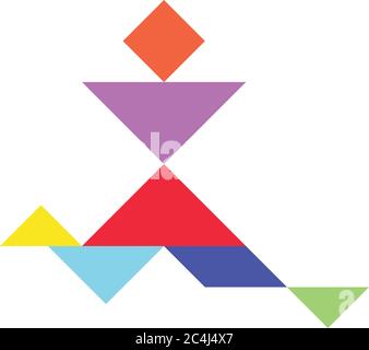 Color tangram puzzle in walking man shape on white background (Vector ...