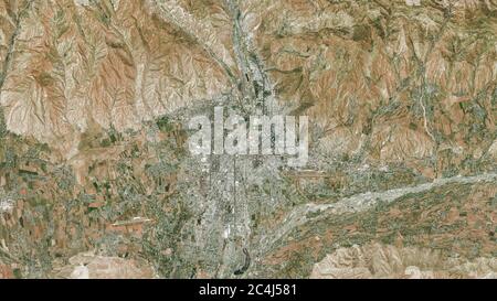 Dushanbe, region of Tajikistan. Satellite imagery. Shape presented ...