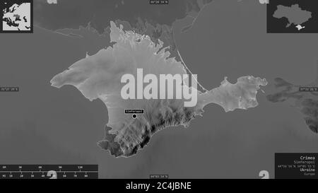 Crimea, autonomous republic of Ukraine. Grayscale elevation map with ...