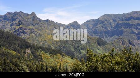 View of the Pico Grande mountains fro Encumeada Hotel in Madeira Stock ...