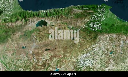 Aragua, state of Venezuela. Satellite imagery. Shape presented against ...