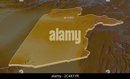 Zoom in on Kandahar (province of Afghanistan) outlined. Oblique ...