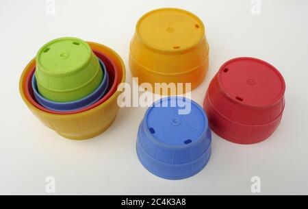 Children's toy, barrels, Playskool, nestable barrels, used toy Stock ...