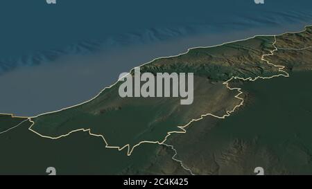 Zoom in on Mostaganem (province of Algeria) extruded. Oblique ...