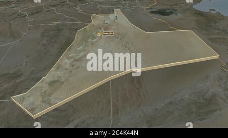 Zoom in on Ouargla (province of Algeria) extruded. Oblique perspective ...