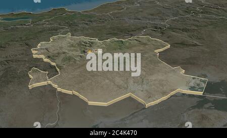 Zoom in on Saïda (province of Algeria) outlined. Oblique perspective ...