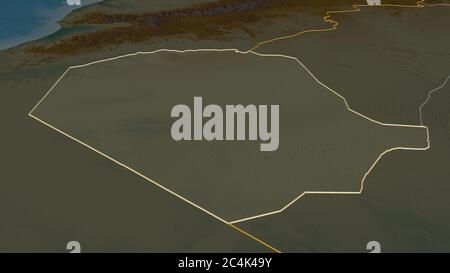 Zoom in on Tindouf (province of Algeria) outlined. Oblique perspective ...