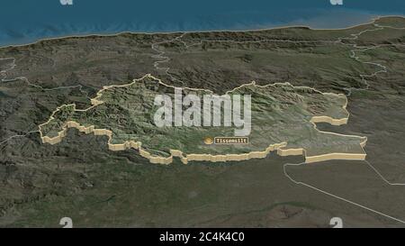 Zoom in on Tissemsilt (province of Algeria) outlined. Oblique ...