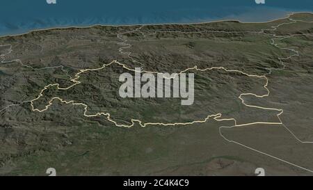 Zoom in on Tissemsilt (province of Algeria) outlined. Oblique ...