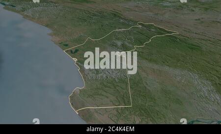 Zoom in on Cabinda (province of Angola) outlined. Oblique perspective ...