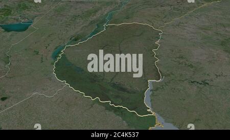 Zoom in on Entre Ríos (province of Argentina) outlined. Oblique ...