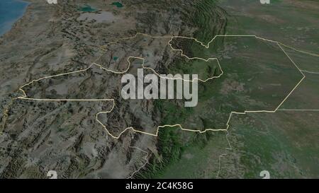 Zoom in on Salta (province of Argentina) outlined. Oblique perspective ...