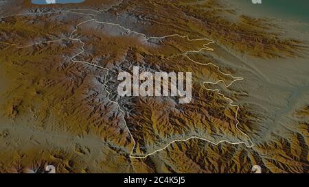 Zoom in on Syunik (province of Armenia) outlined. Oblique perspective ...