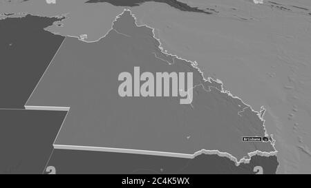 Queensland, state of Australia. Bilevel elevation map with lakes and ...