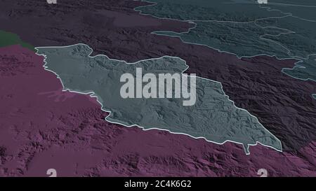 Zoom in on Nakhchivan (region of Azerbaijan) outlined. Oblique ...