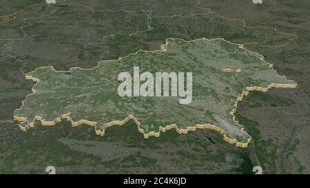 Zoom in on Homyel' (region of Belarus) outlined. Oblique perspective ...