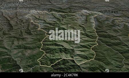 Zoom in on Lhuentse (district of Bhutan) extruded. Oblique perspective ...