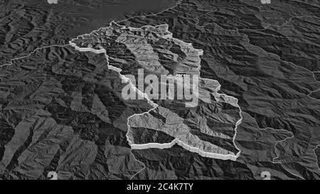 Paro, district of Bhutan. Bilevel elevation map with lakes and rivers ...