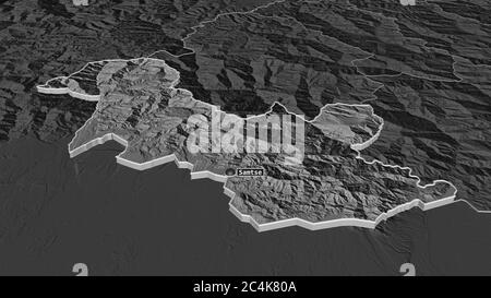Samtse, district of Bhutan. Bilevel elevation map with lakes and rivers ...