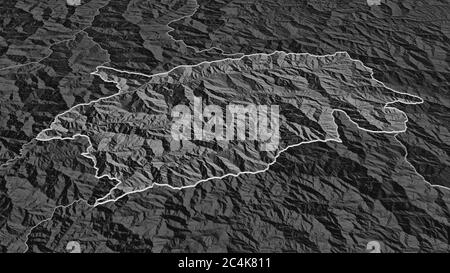 Zoom in on Trashigang (district of Bhutan) outlined. Oblique ...