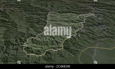 Zoom in on Tsirang (district of Bhutan) extruded. Oblique perspective ...