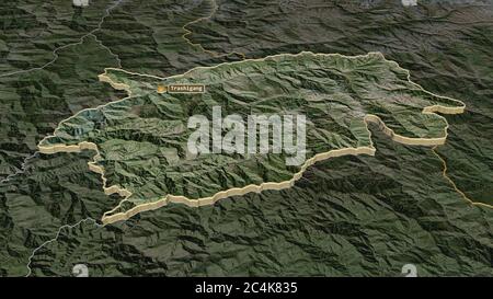 Zoom in on Trashigang (district of Bhutan) outlined. Oblique ...