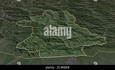 Zoom in on Zhemgang (district of Bhutan) outlined. Oblique perspective ...