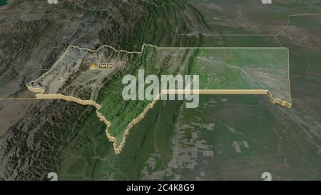 Zoom in on Tarija (department of Bolivia) outlined. Oblique perspective ...
