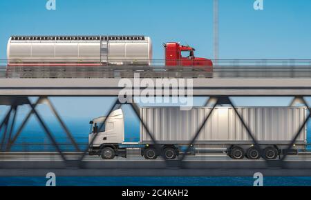 Side View of Double Decker Bridge with Commercial Vehicles Stock Photo ...