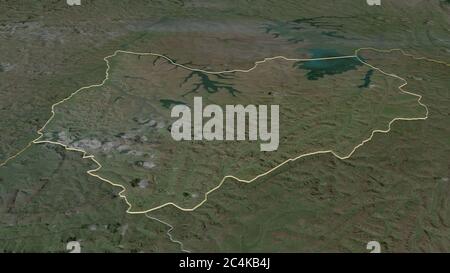 Zoom in on Kirundo (province of Burundi) outlined. Oblique perspective ...