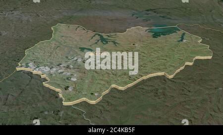 Zoom in on Kirundo (province of Burundi) outlined. Oblique perspective ...