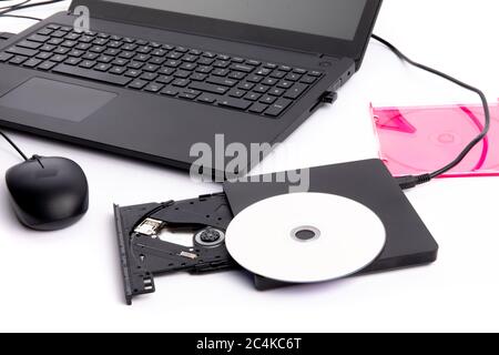 External cd drive reader for laptop isolated on white background Stock ...