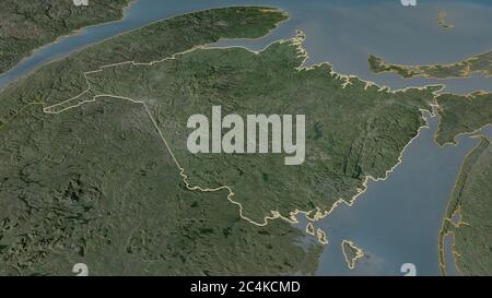 Zoom in on New Brunswick (province of Canada) extruded. Oblique ...