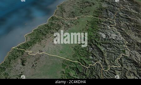 Zoom in on Maule (region of Chile) outlined. Oblique perspective ...