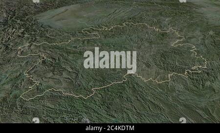Zoom in on Guizhou (province of China) outlined. Oblique perspective ...
