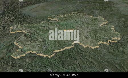 Zoom in on Guizhou (province of China) extruded. Oblique perspective ...