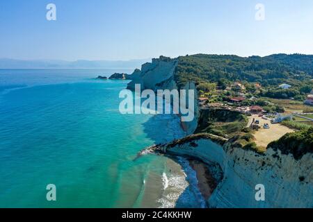 Logas beach corfu, beach front coastal aerial view Stock Photo - Alamy